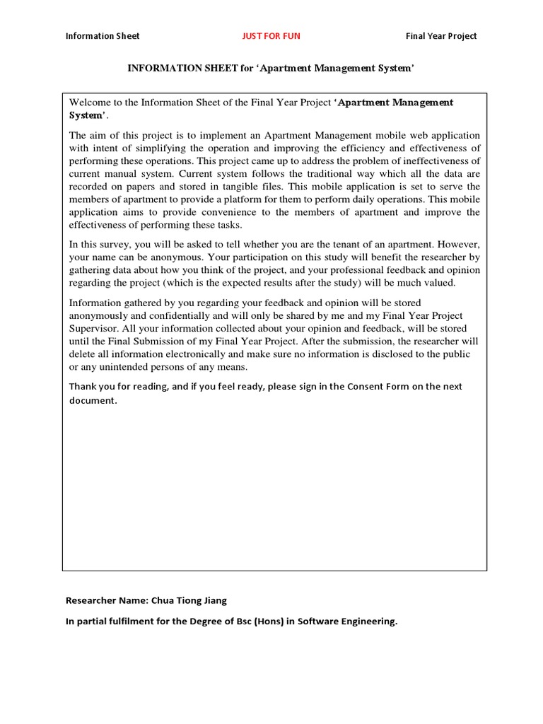 Apartment Management System': Information Sheet For | PDF