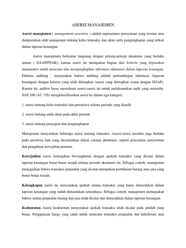Asersi Manajemen dalam Audit | PDF