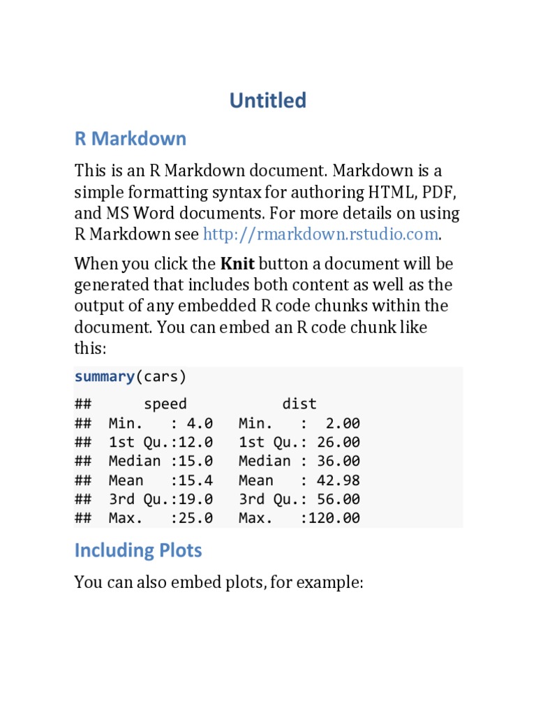 Untitled: R Markdown | PDF | Html | Microsoft Word