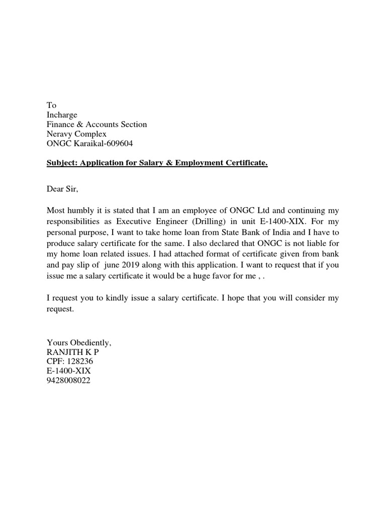 Application For Salary Certificate | PDF