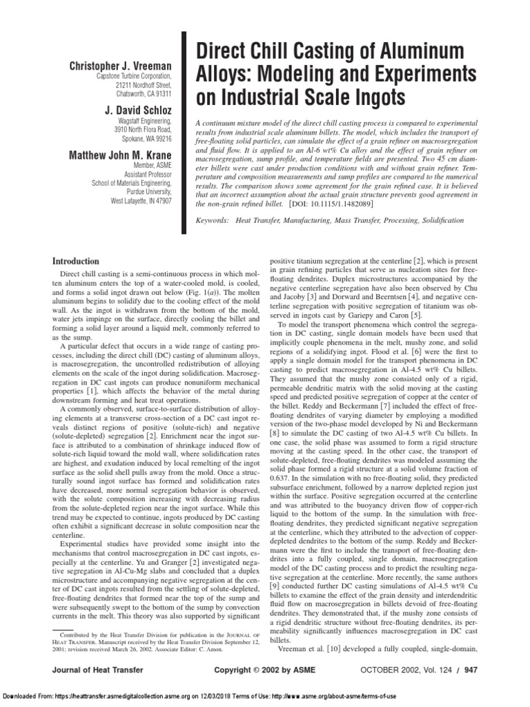 Direct Chill Casting of Al Alloys PDF | PDF | Ingot | Casting ...
