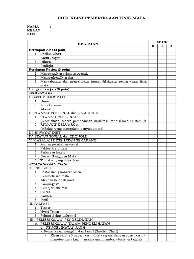 Checklist Pemeriksaan Fisik Mata by Feel | PDF
