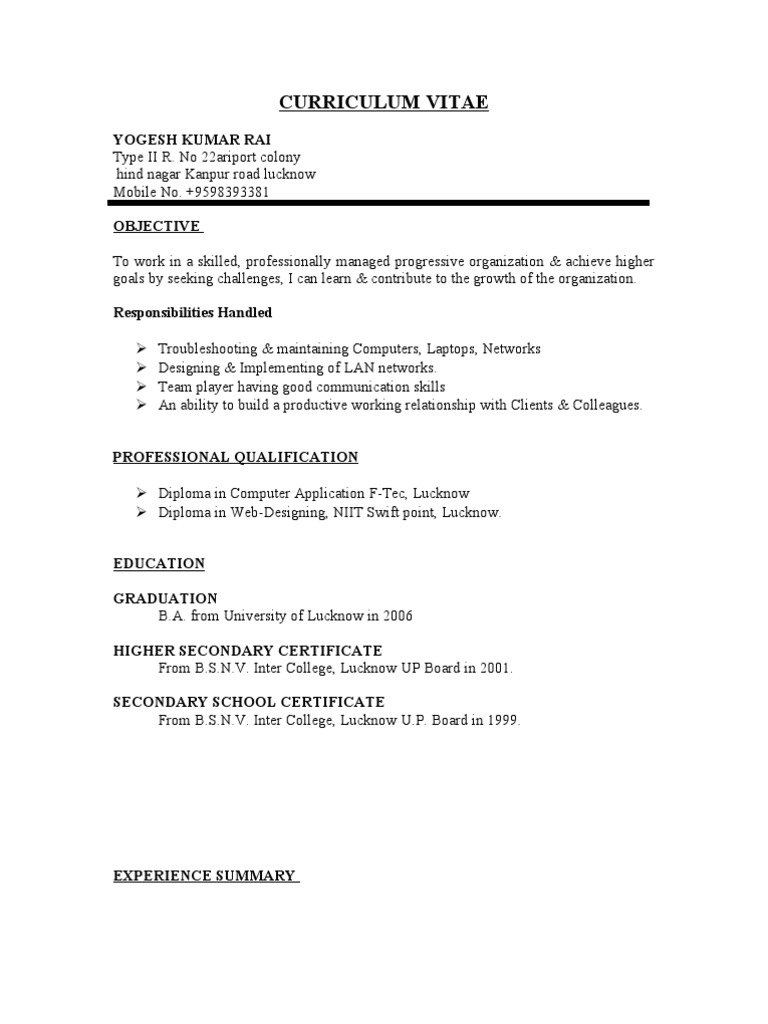 Curriculum Vitae | PDF | Windows Vista | Microsoft Windows