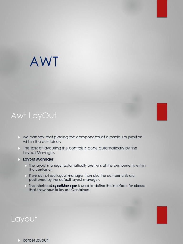 AWT Controls | PDF | Graphical User Interfaces | Class (Computer Programming)