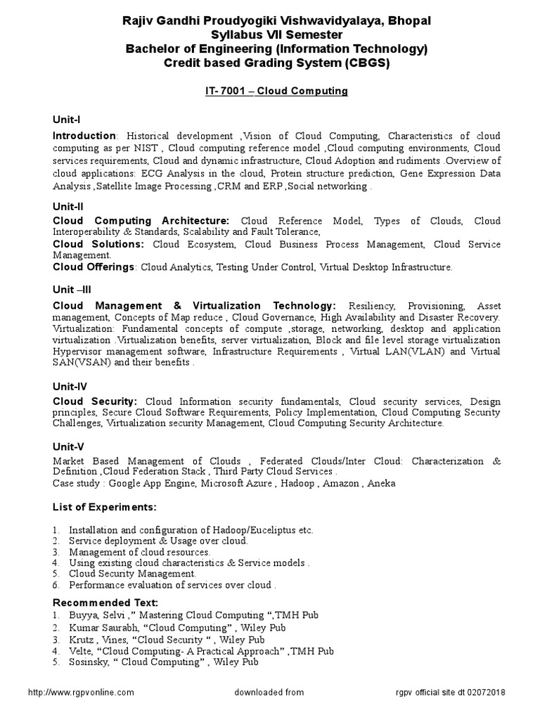RGPV Syllabus Cbgs It 7 Sem It 7001 Cloud Computing | PDF | Virtualization | Cloud Computing