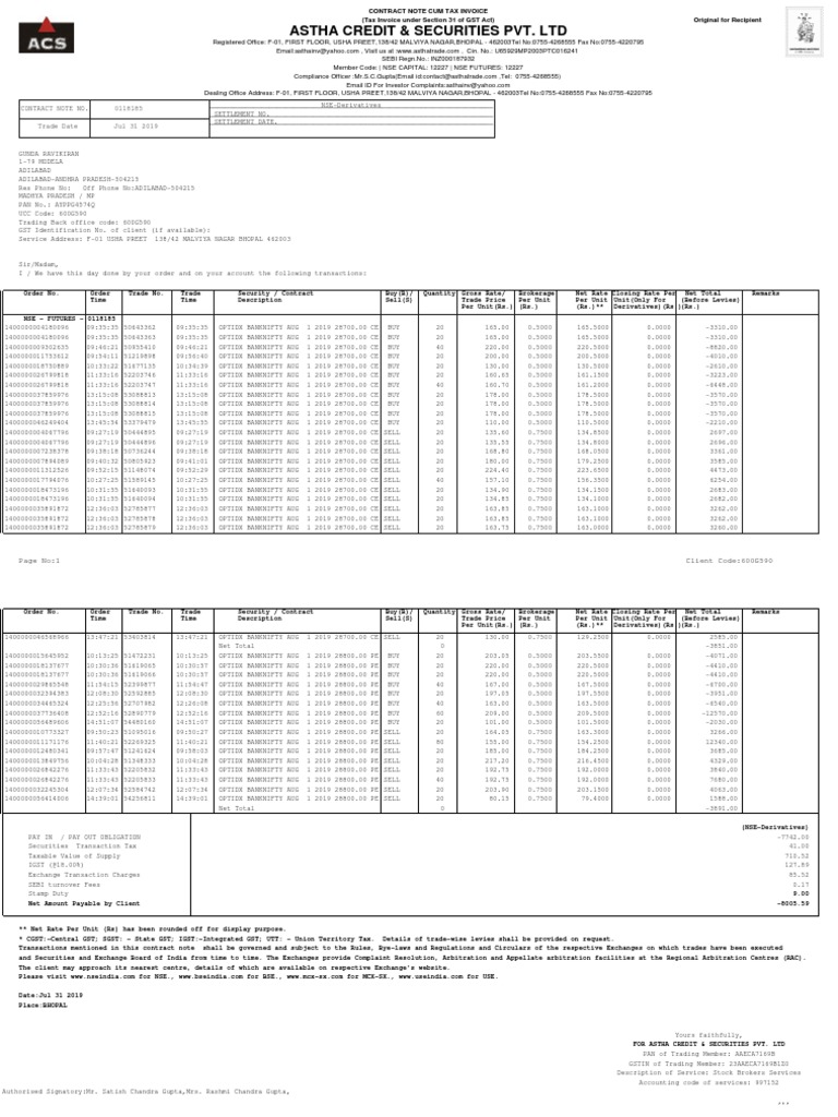 Astha Credit & Securities Contract Note | PDF | Taxes | Securities ...