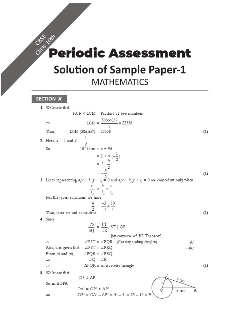 Periodic Assessment: Solution of Sample Paper-1 | PDF | Area ...
