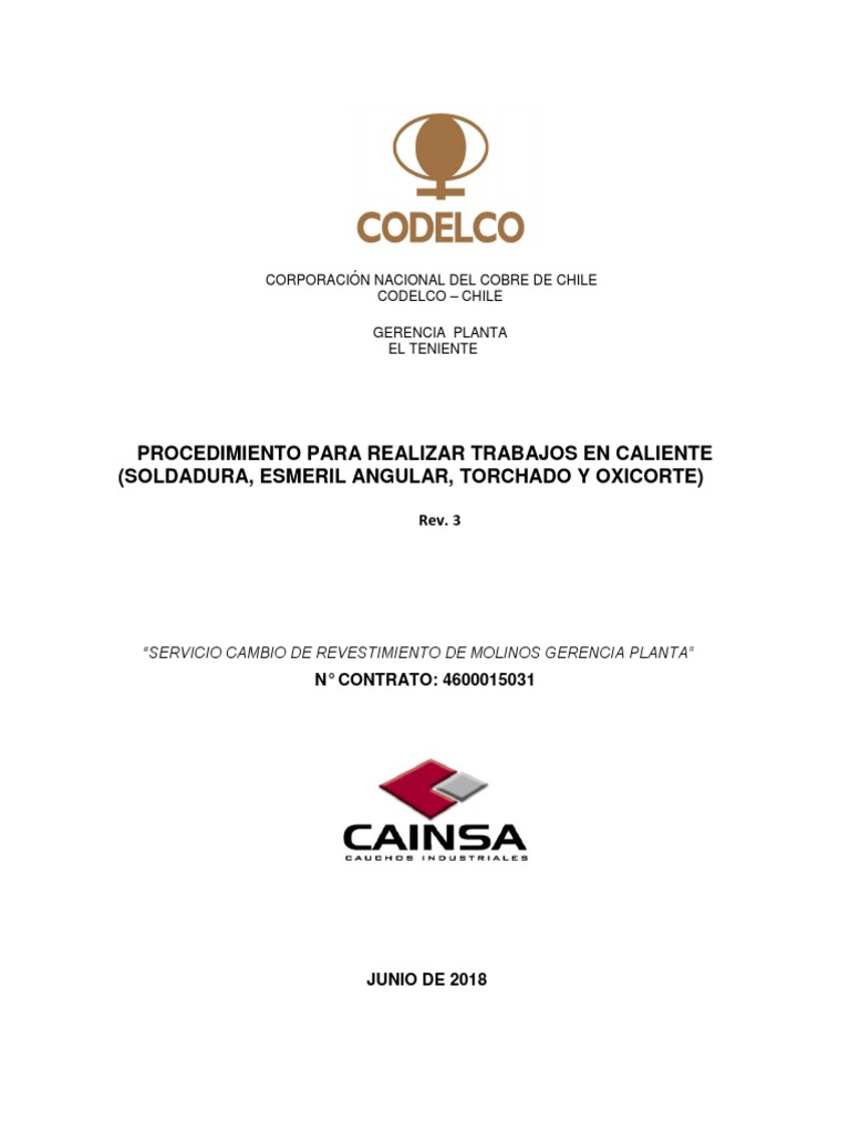 CAINSA-PM-014 - Trabajo en Caliente - V.3 28-06-2018 | PDF | Soldadura ...