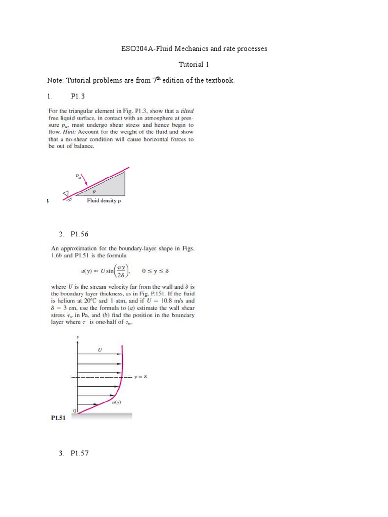 Fluid Mechanics Tutorial Problems 1 | PDF