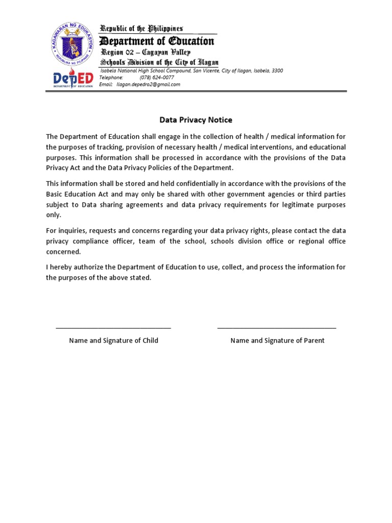 Department of Education: Data Privacy Notice | PDF