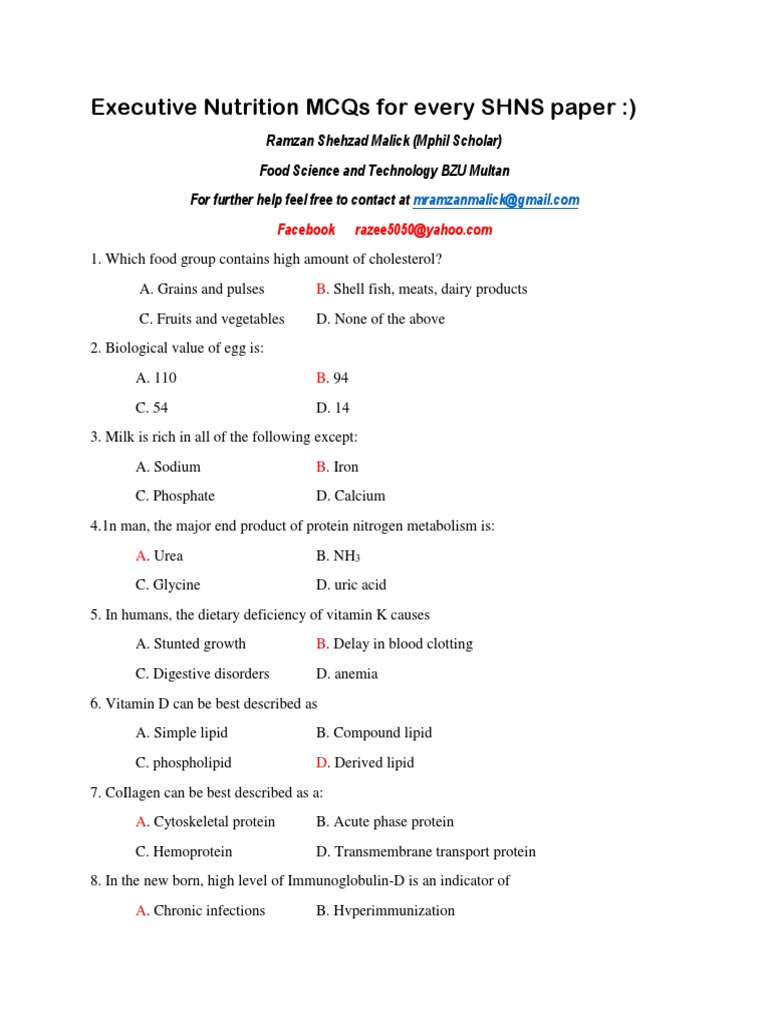 Executive Nutrition MCQs: A Collection of 30 Multiple Choice Questions ...