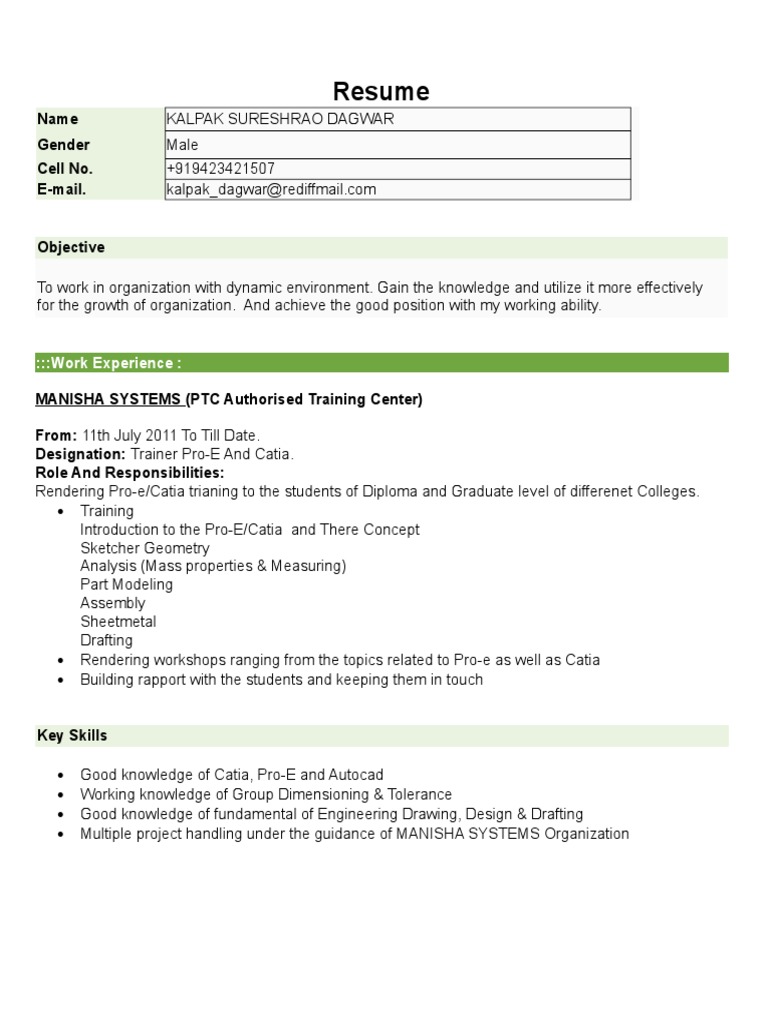 Resume: Name Gender Cell No. E-Mail | PDF | Engineering | Mechanical ...