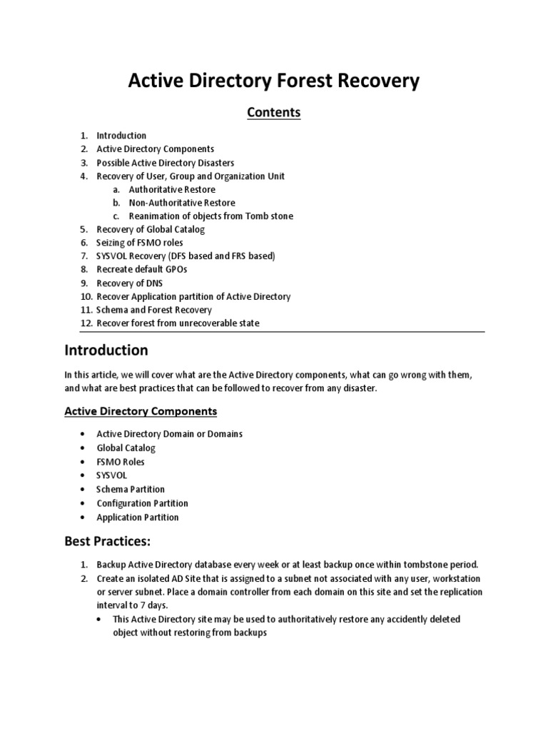 Active Directory Forest Recovery PDF | PDF | Active Directory | Domain ...