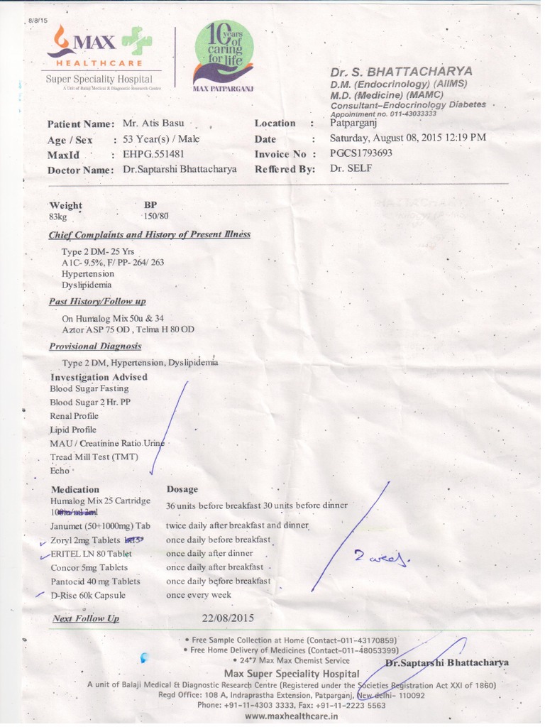 Medicine Prescription Diabetic Suggestions | PDF