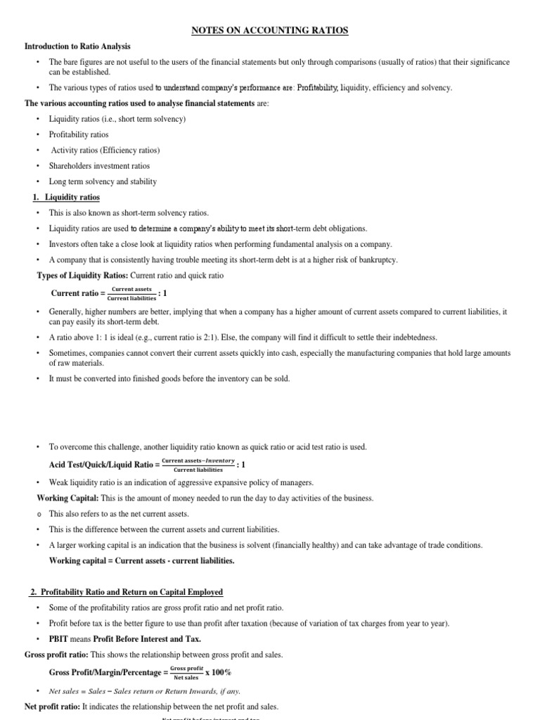 Accounting Ratios - Notes | PDF | Dividend | Financial Capital