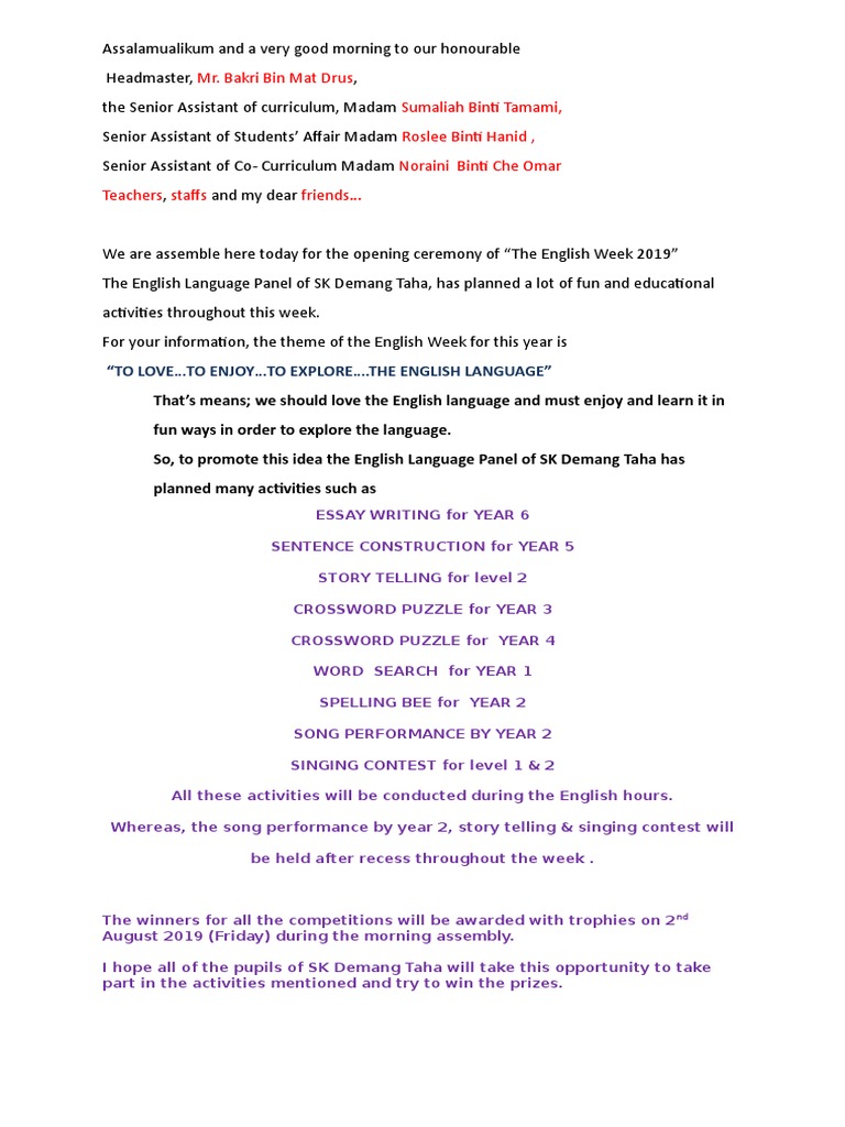 MC Script 2019 | PDF | Singing | English Language