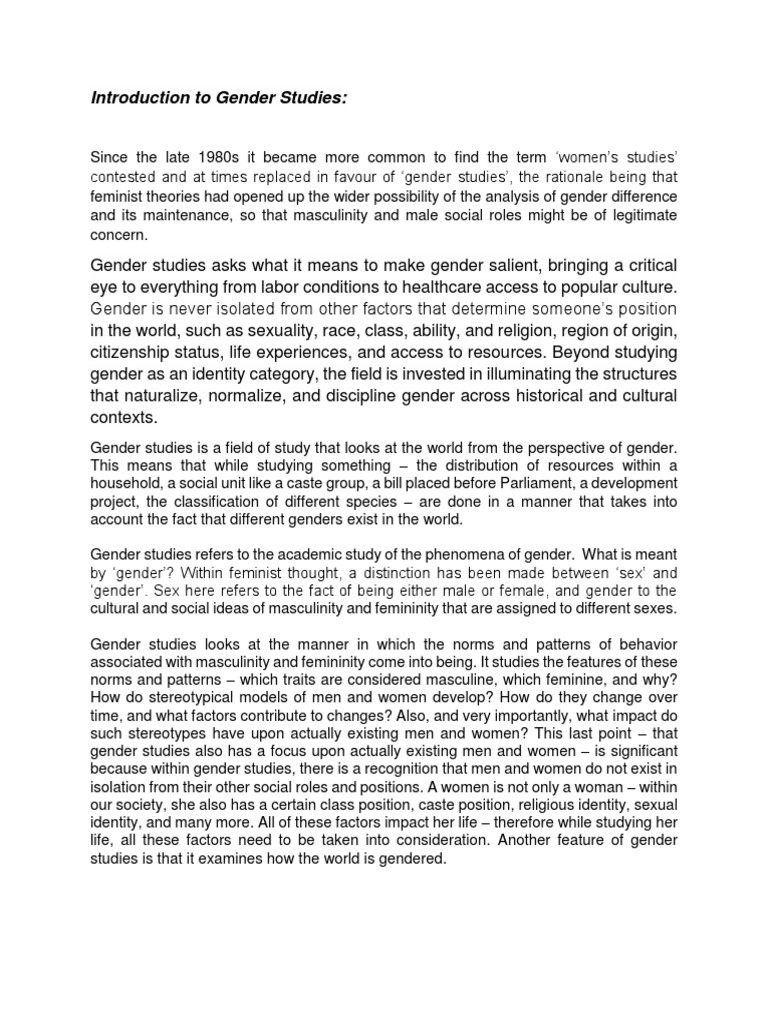 Introduction To Gender Studies | PDF | Women's Studies | Gender