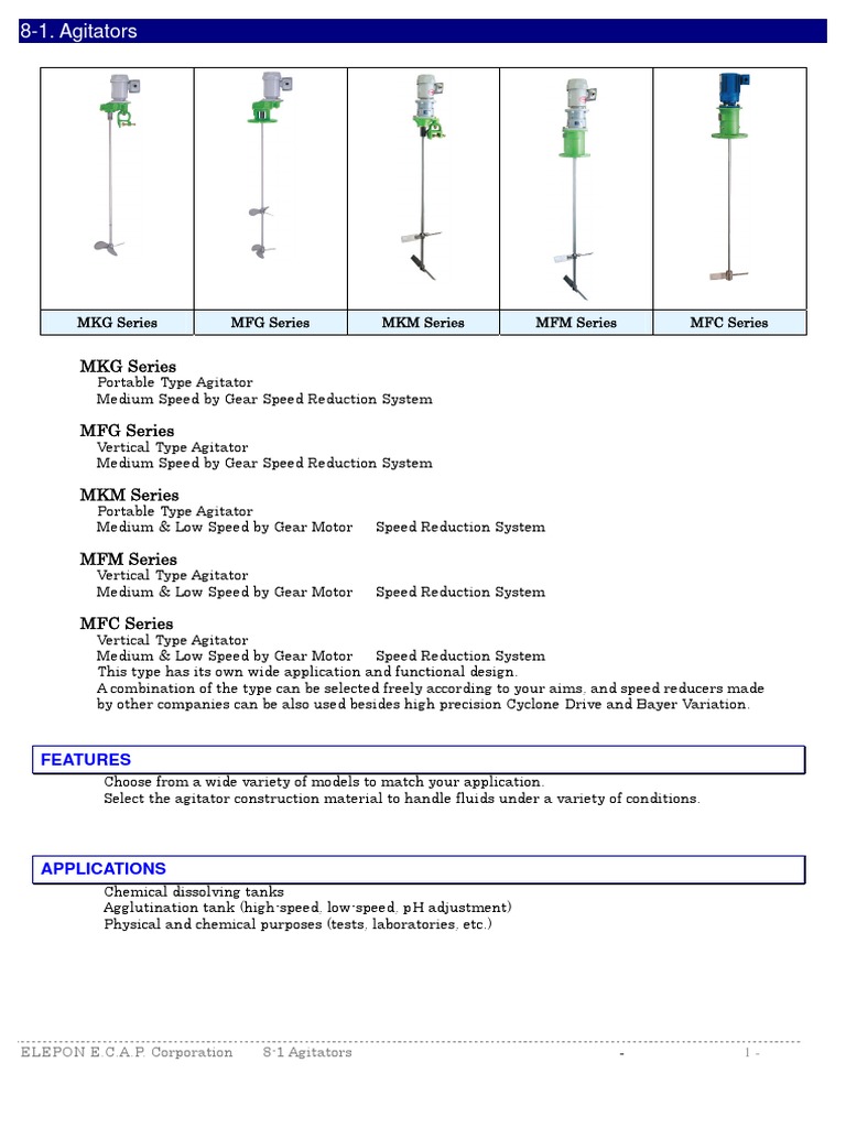 8-1. Agitators: MKG Series | PDF | Propeller | Fluid Dynamics