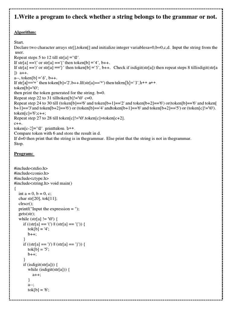 1.write A Program To Check Whether A String Belongs To The Grammar or Not | PDF | Computer ...