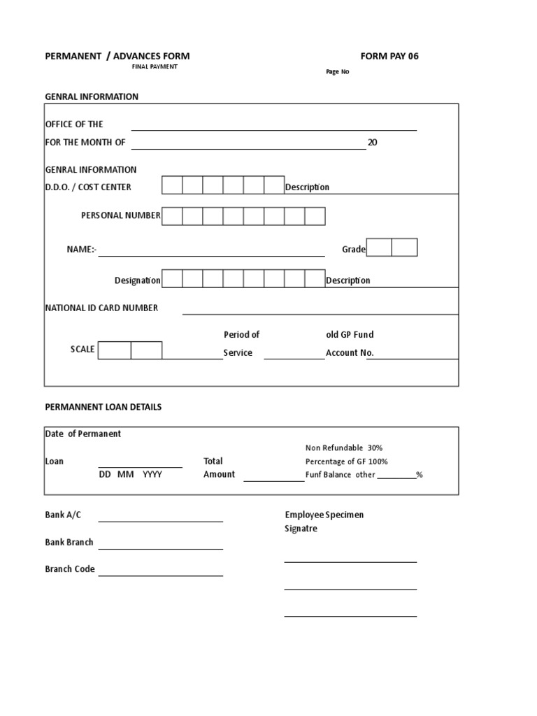 Permanent / Advances Form Form Pay 06 | PDF
