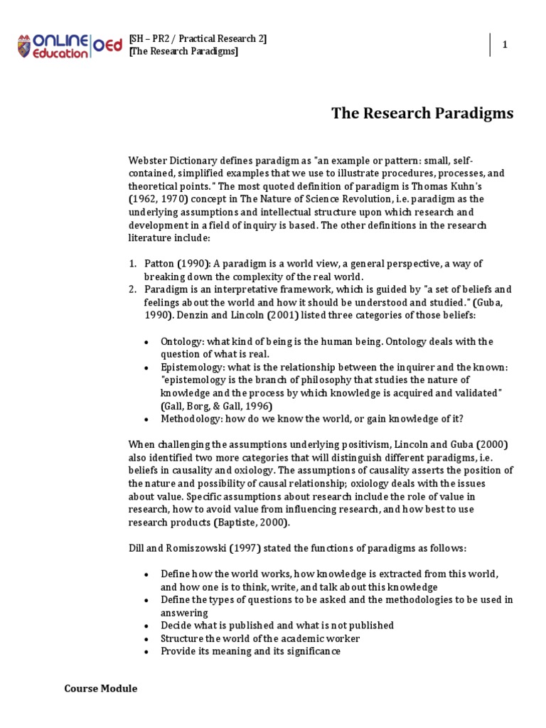 (SH - PR2 / Practical Research 2) (The Research Paradigms) 1 | PDF ...