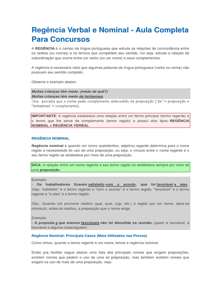 Regência Verbal e Nominal: Uma Explanação Completa sobre as Relações de ...