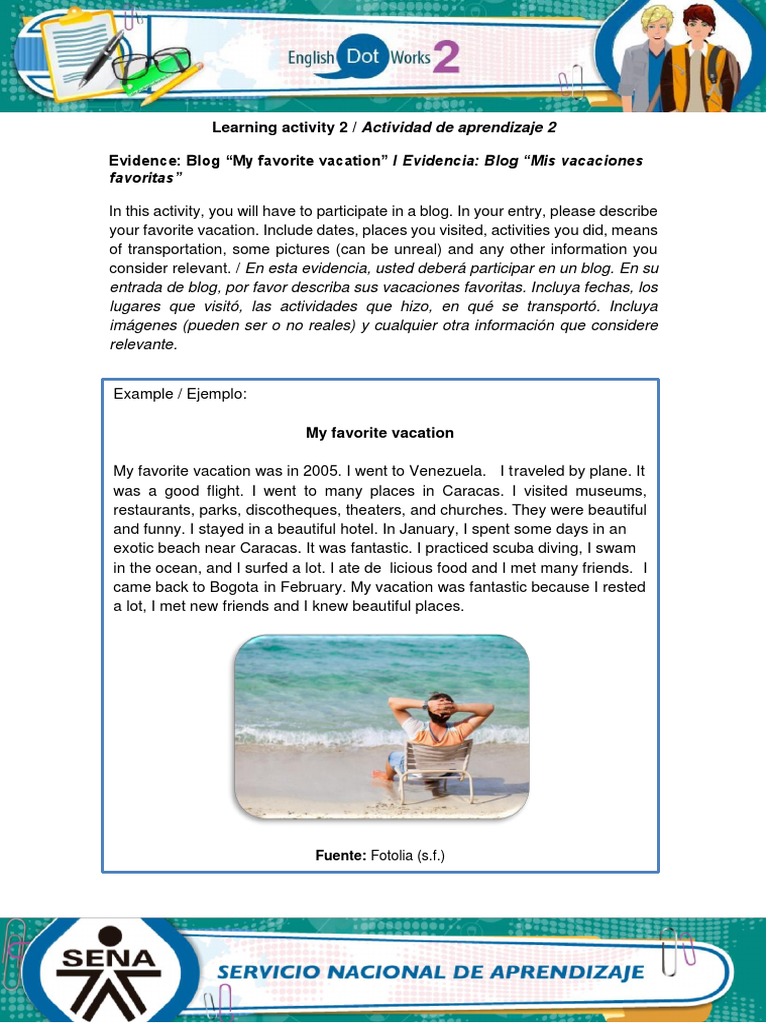Evidence: Blog "My Favorite Vacation" / Evidencia: Blog "Mis Vacaciones ...