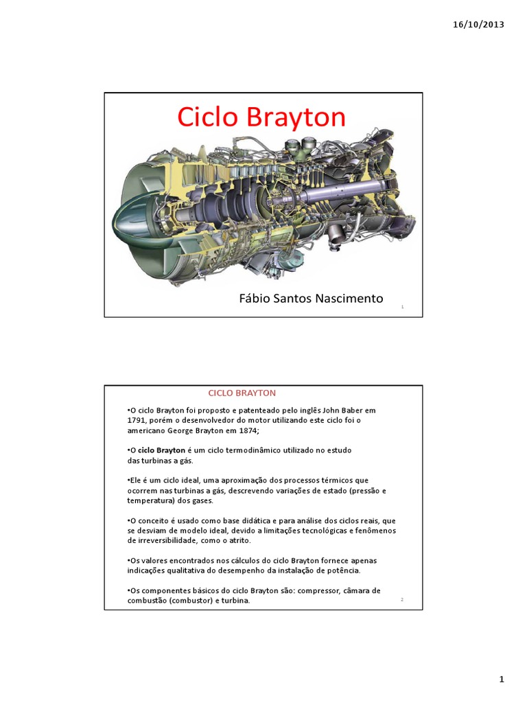 Apresentação Ciclo Brayton | PDF | Turbina a gás | Motor a jato