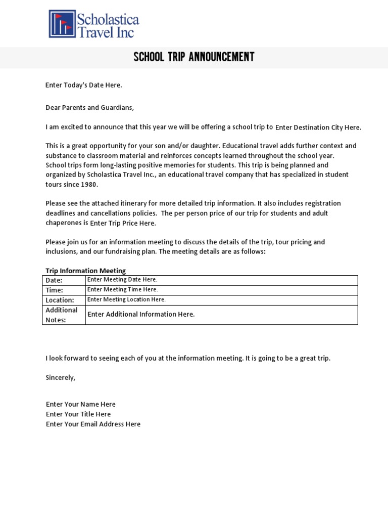 Field Trip Letter | PDF