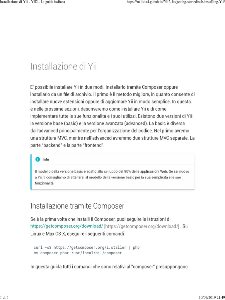 Installazione Di Yii - YII2 - La Guida Italiana PDF | PDF | Php | Computer Data
