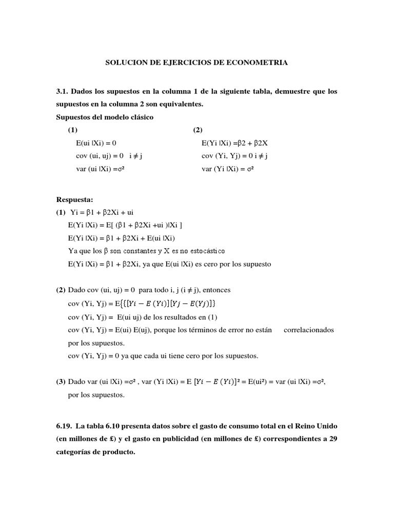 Solucion de Ejercicios de Econometria | PDF | Diferencia | Métodos de búsqueda