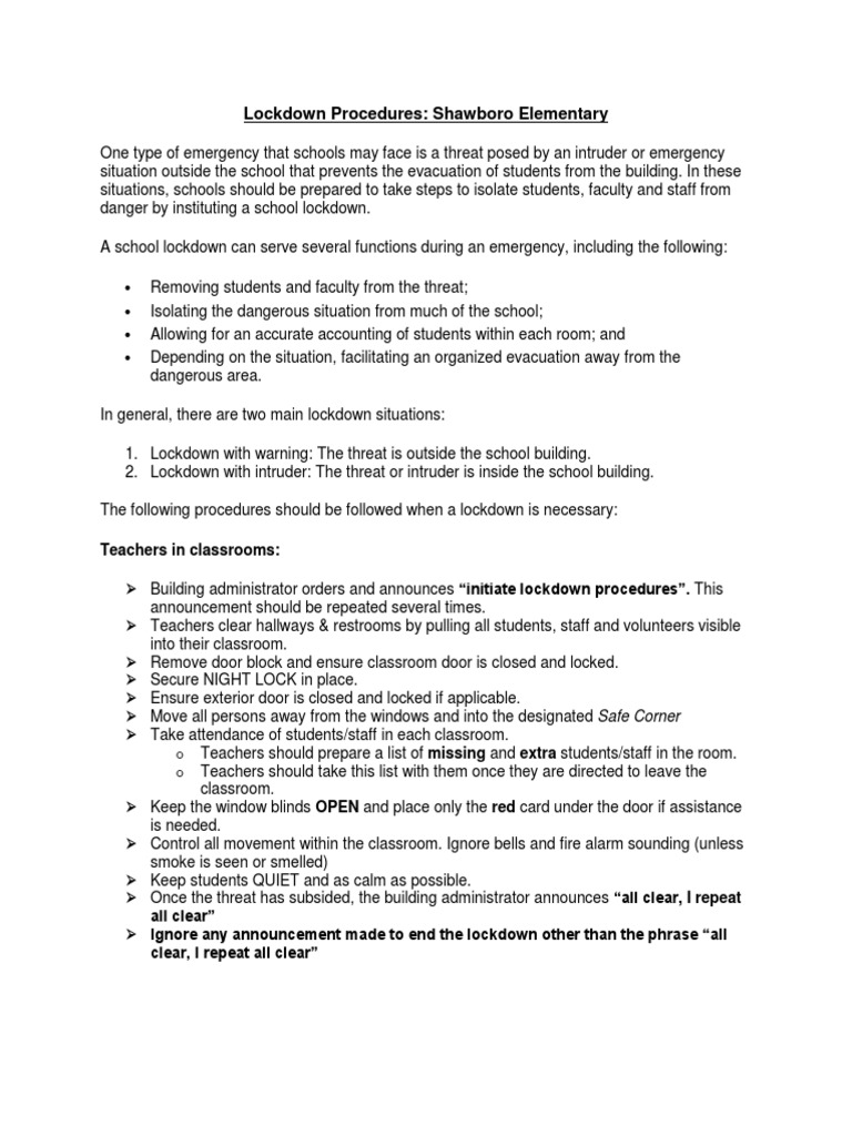 Lockdown Procedures 19-20 | PDF | Classroom | Door