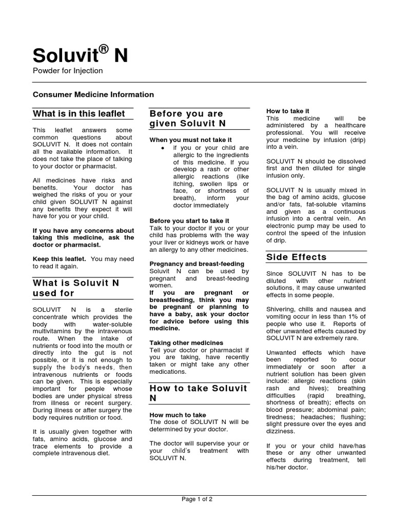 Soluvit N CMI | PDF | Intravenous Therapy | Pregnancy