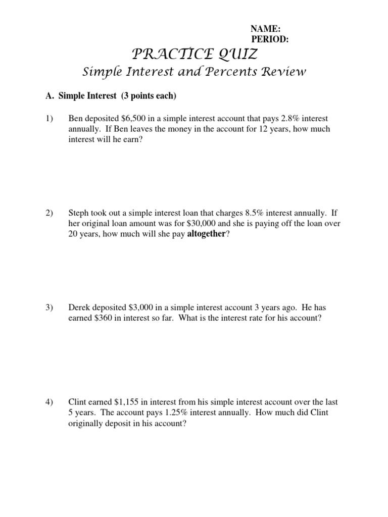 QUIZ - Simple Interest | PDF | Interest | Prices
