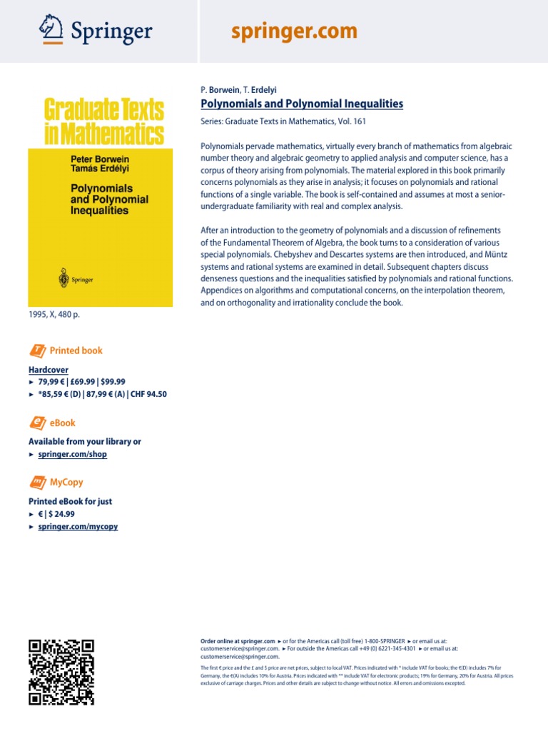 Polynomials and Polynomial Inequalities: Printed Book | PDF ...