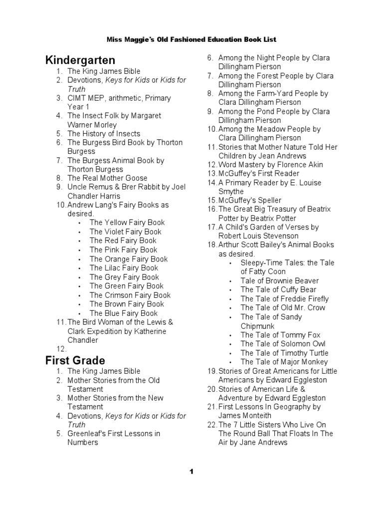 1-12 Book List Old Fashioned Education | PDF | Andrew Lang's Fairy ...