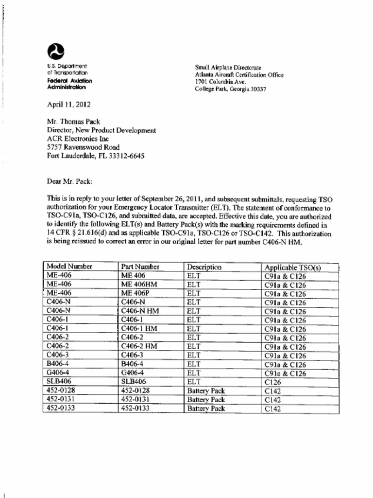 FAA Tso Approval c406-2 Artex | PDF