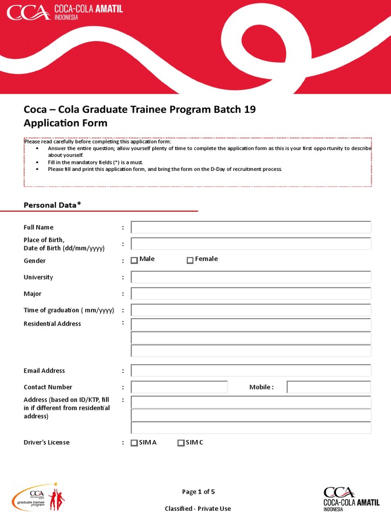 Coca - Cola Graduate Trainee Program Batch 19 Application Form | PDF ...