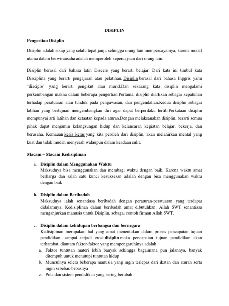 Pengertian Disiplin Macam Macam Disiplin | PDF