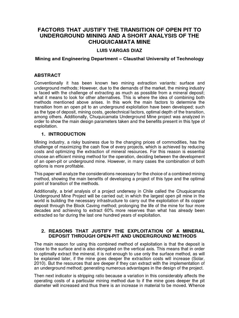 Factors That Justify The Transition of Open Pit To Underground Mining and A Short Analysis of ...