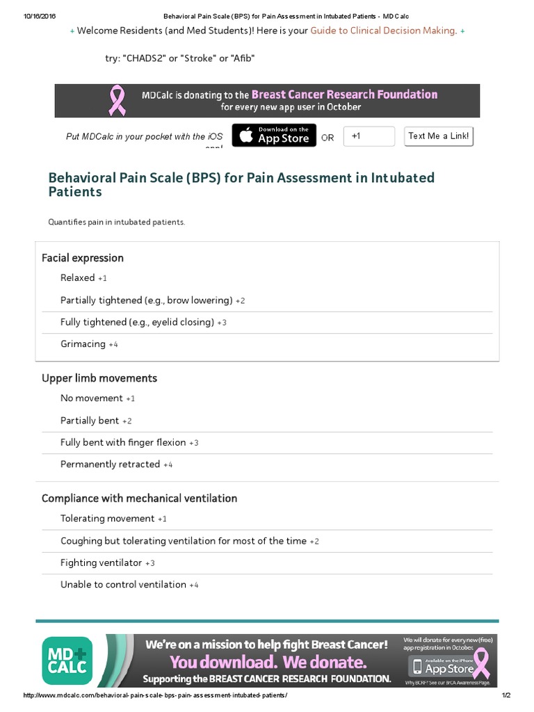 Behavioral Pain Scale (BPS) For Pain Assessment in Intubated Patients ...
