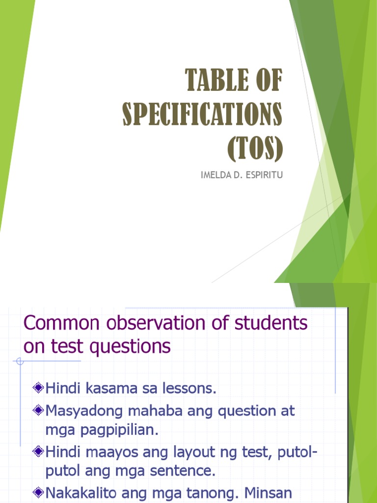 TOS | PDF | Evaluation | Test (Assessment)