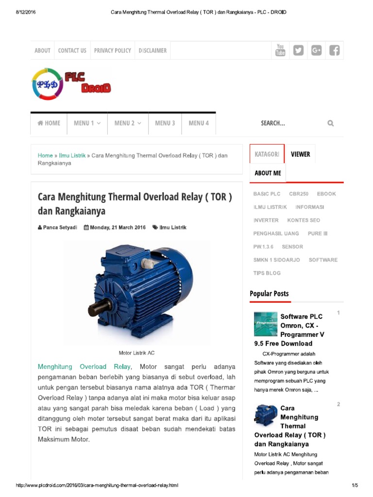 Cara Menghitung Thermal Overload Relay (TOR) Dan Rangkaianya - PLC ...