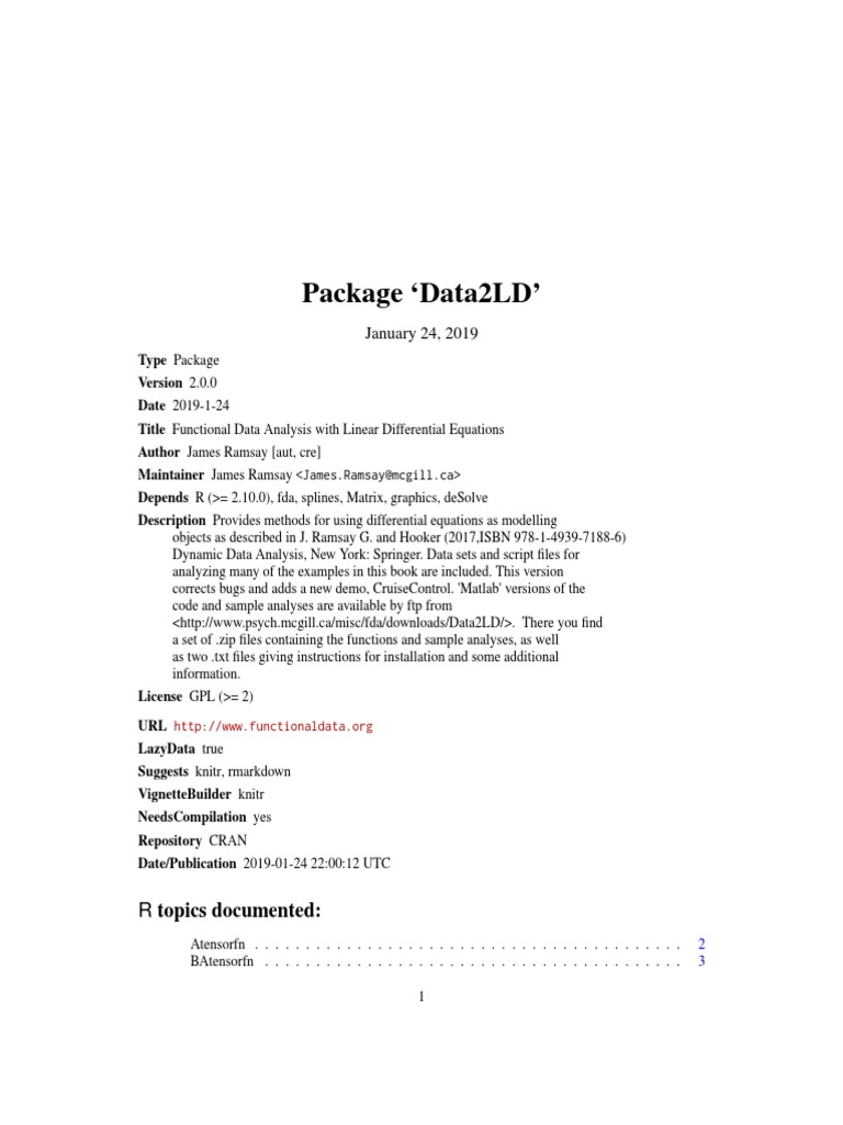 Package Data2LD': R Topics Documented | PDF | Equations | Function (Mathematics)