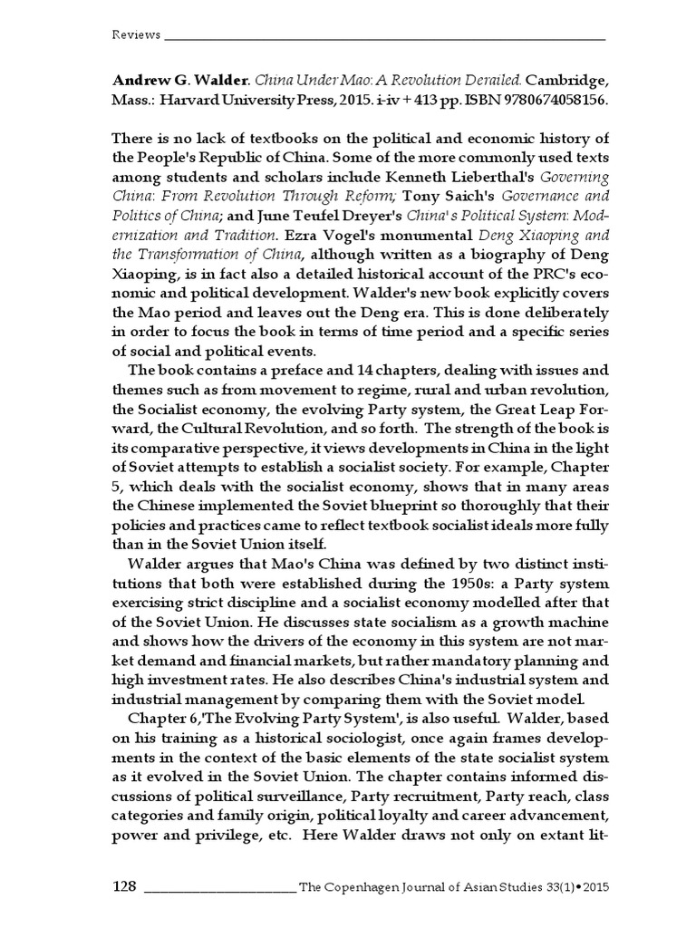 Andrew G. Walder. China Under Mao: A Revolution Derailed. Cambridge ...