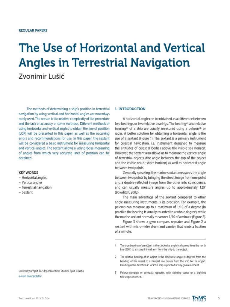 The Use of Horizontal and Vertical Angles in Terrestrial Navigation ...