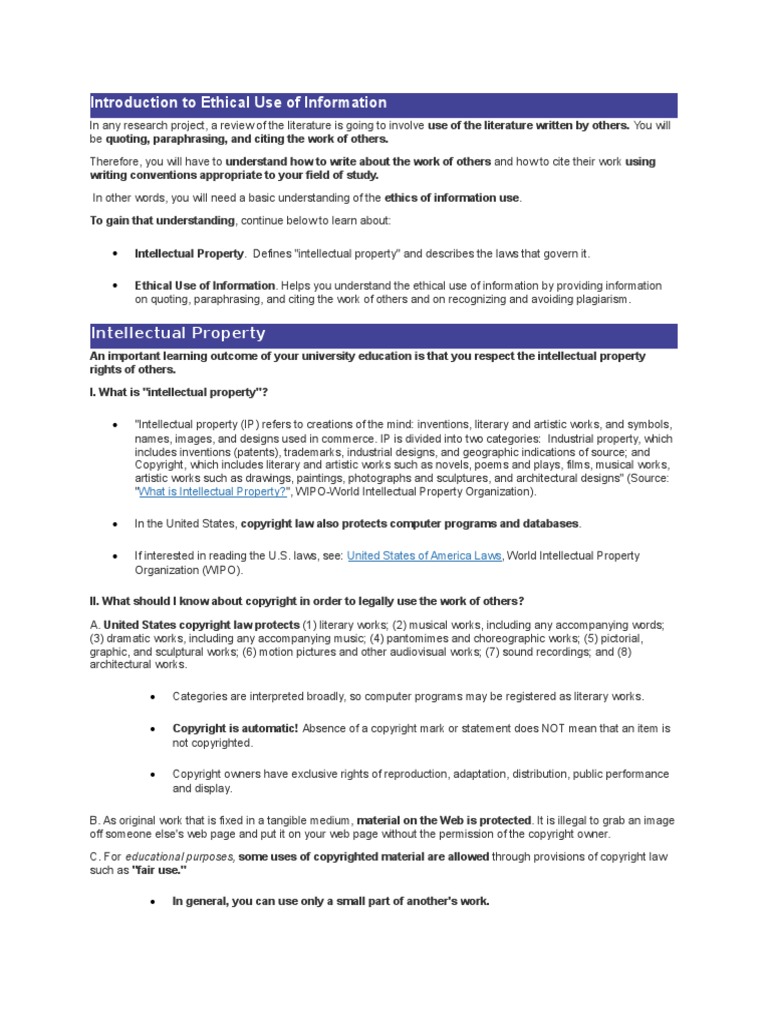 Introduction To Ethical Use of Information | PDF | Citation ...