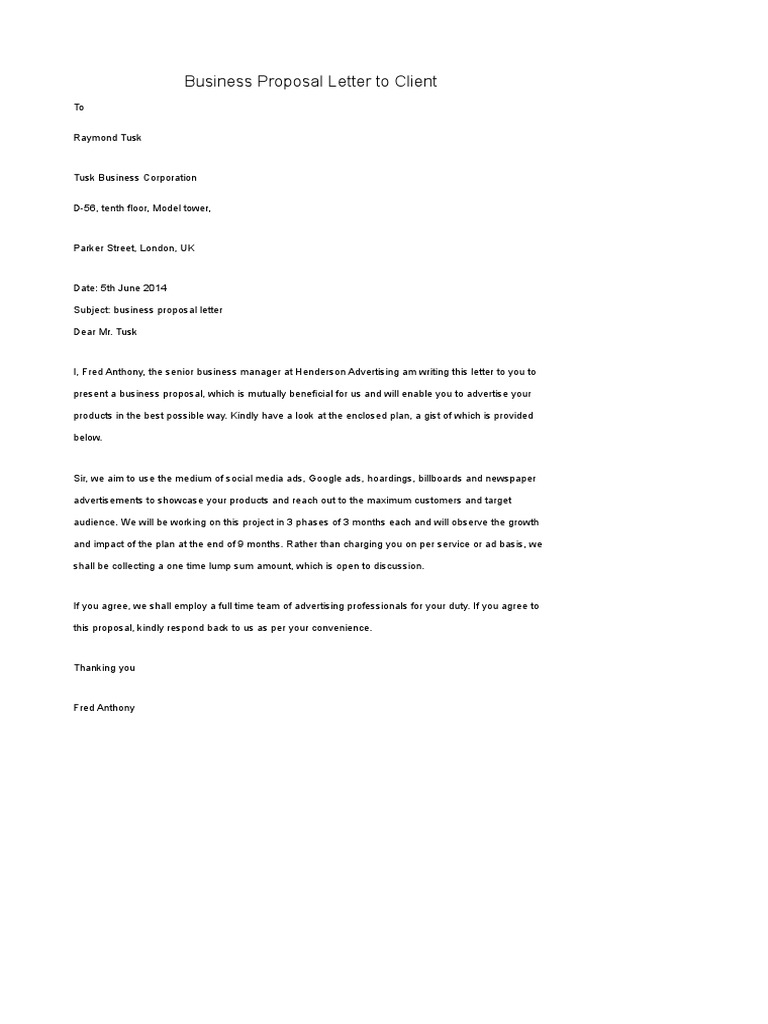 Business Proposal Letter to Client