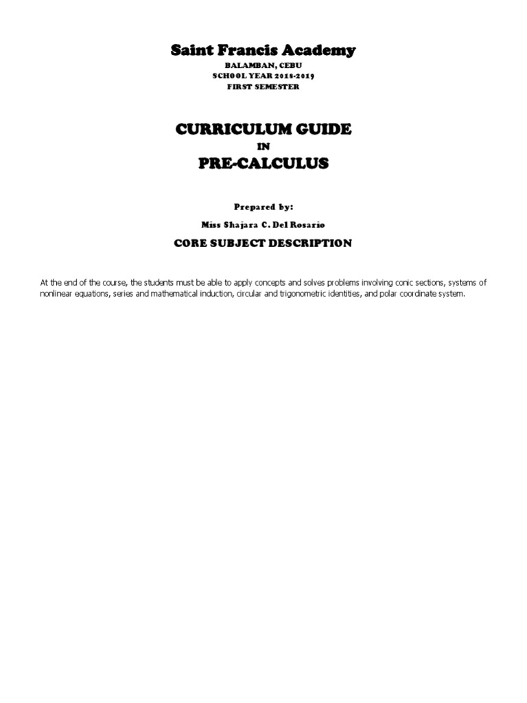 Pre-Calculus Curriculum Guide | PDF | Trigonometric Functions | Equations
