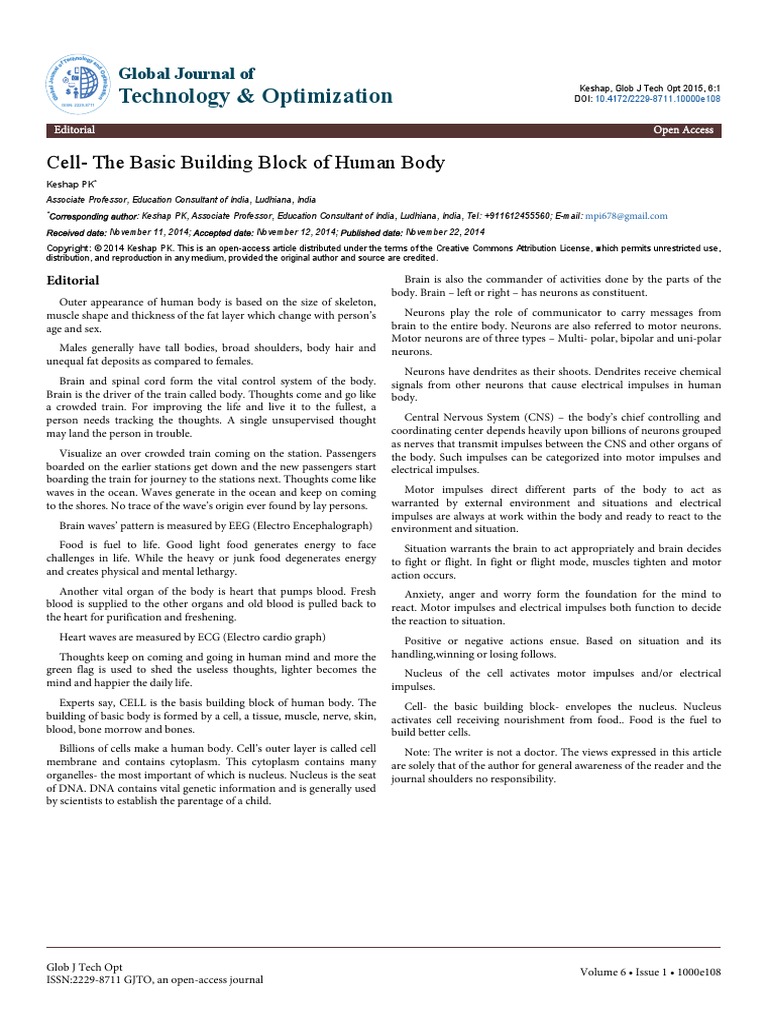 Cell Building Blocks | PDF | Cell (Biology) | Human Body